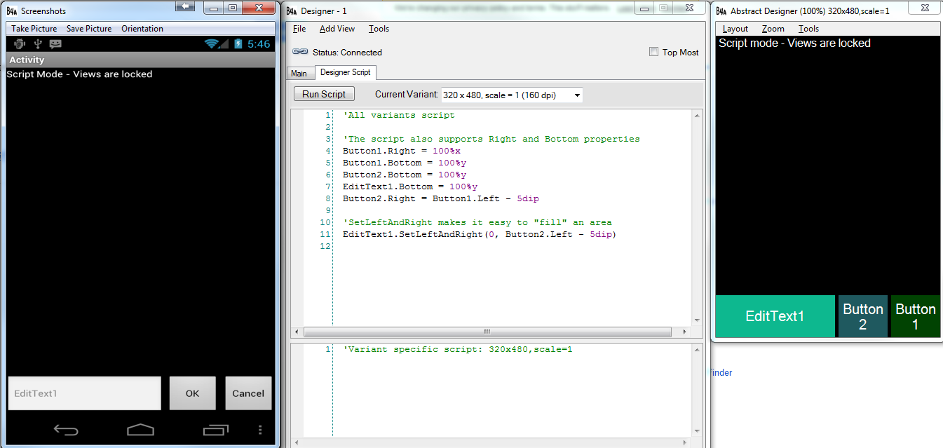 Screenshots of the upcoming "designer scripts" feature | B4X Programming Forum