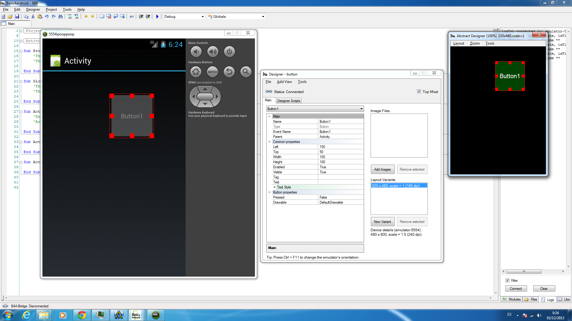 Help , the emulator dont show the button | B4X Programming Forum