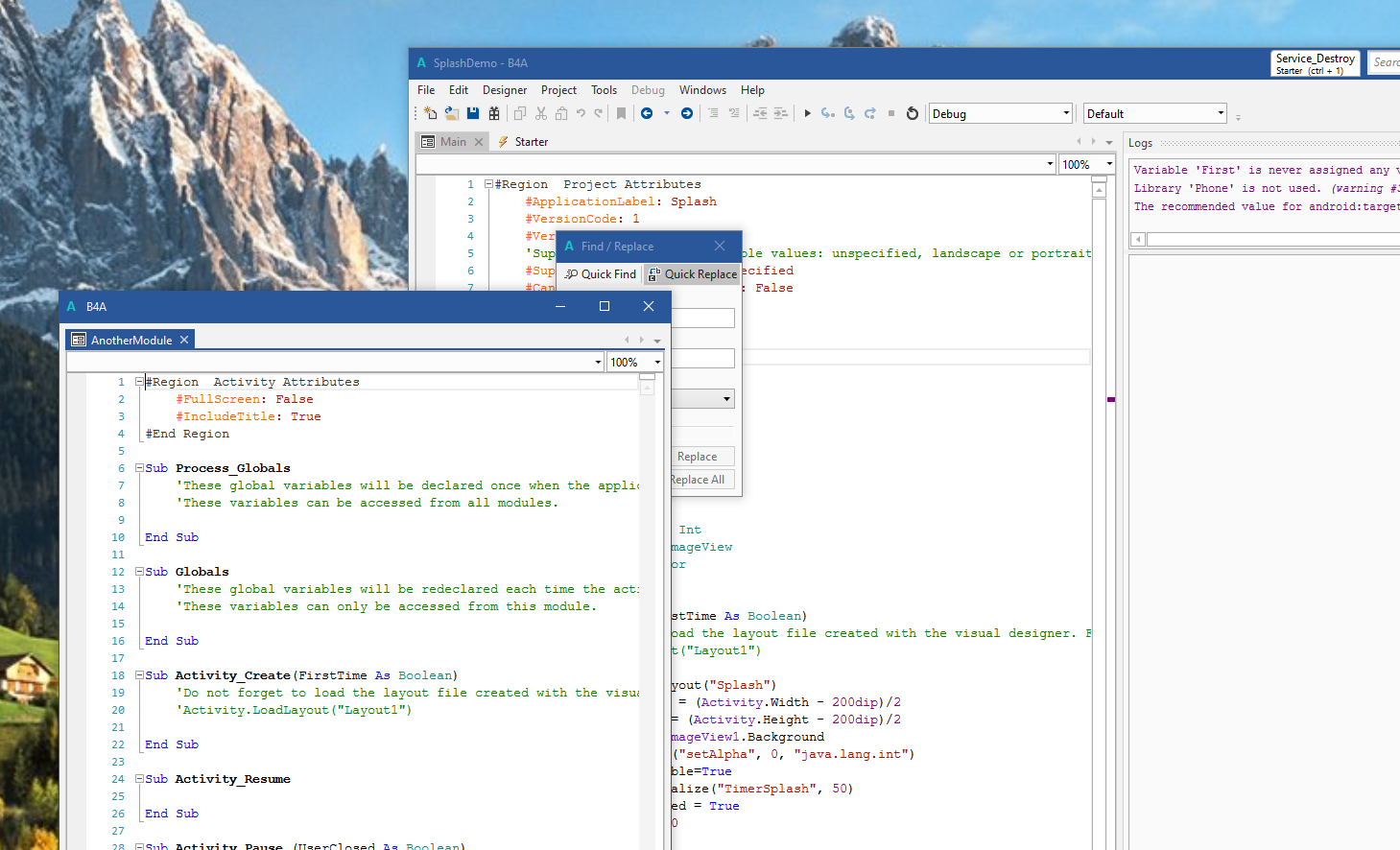 Undocked modules hide the Find/Replace window | B4X Programming Forum