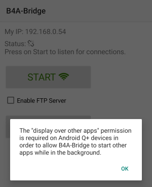 B4A bridge warning message | B4X Programming Forum