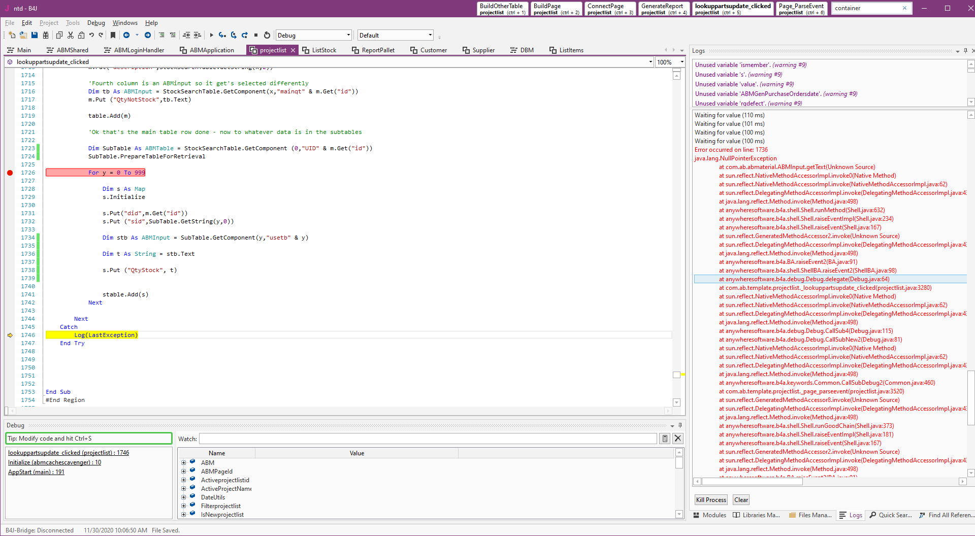 [ABMaterial] Reading text from an ABMInput on sub table giving an error | B4X Programming Forum