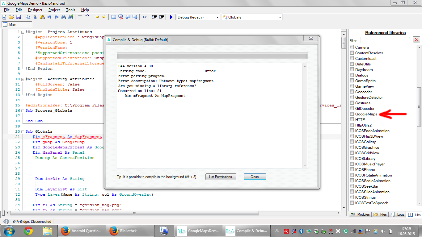 Need help with my attempt at Google Maps "hello world". | B4X Programming Forum