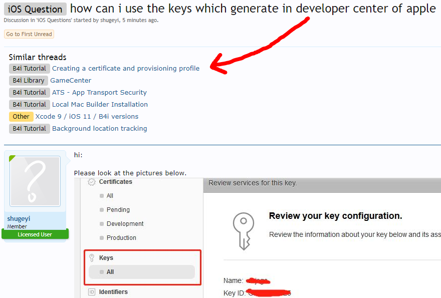 how can i use the keys which generate in developer center of apple | B4X Programming Forum