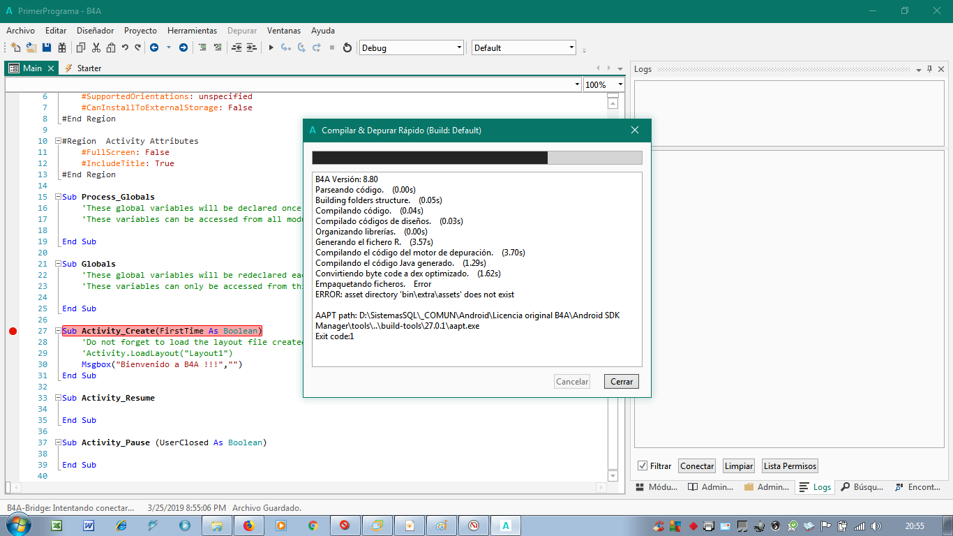 Error Al Intentar Compilar Mi Primer App Ejemplo Del Manual En Castellano B4x Programming Forum 