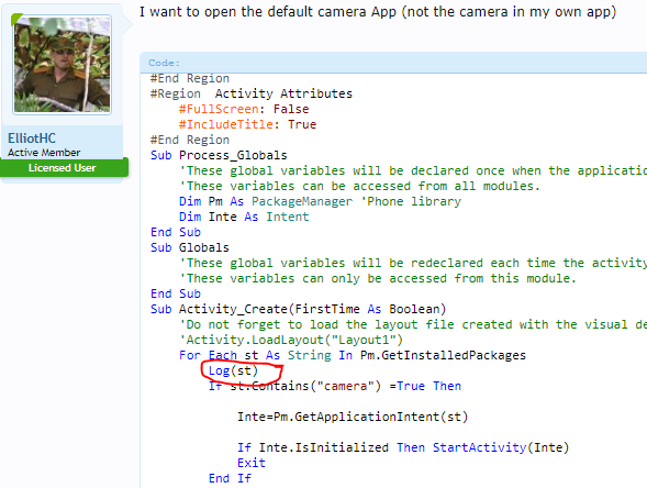 Open the default camera App | B4X Programming Forum